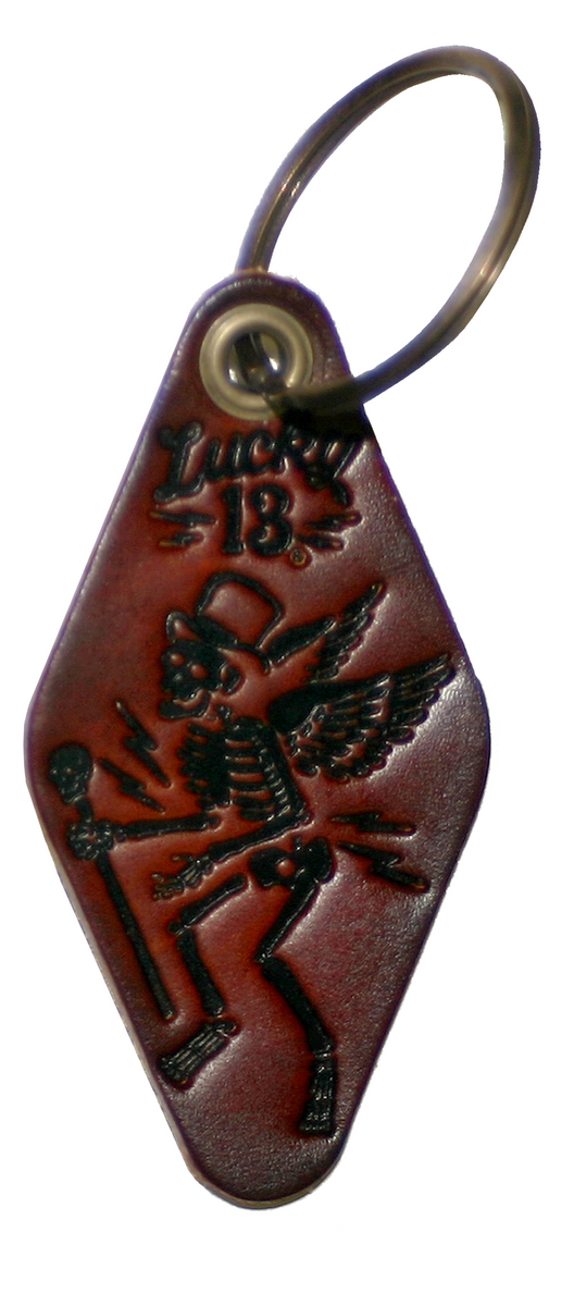 Lucky 13 SKULLY MOTEL KEY Leather Embossed Keychain Antiqued ...